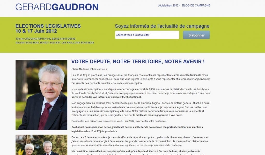 Législatives 2012 : lancement du site de campagne de Gérard Gaudron ...