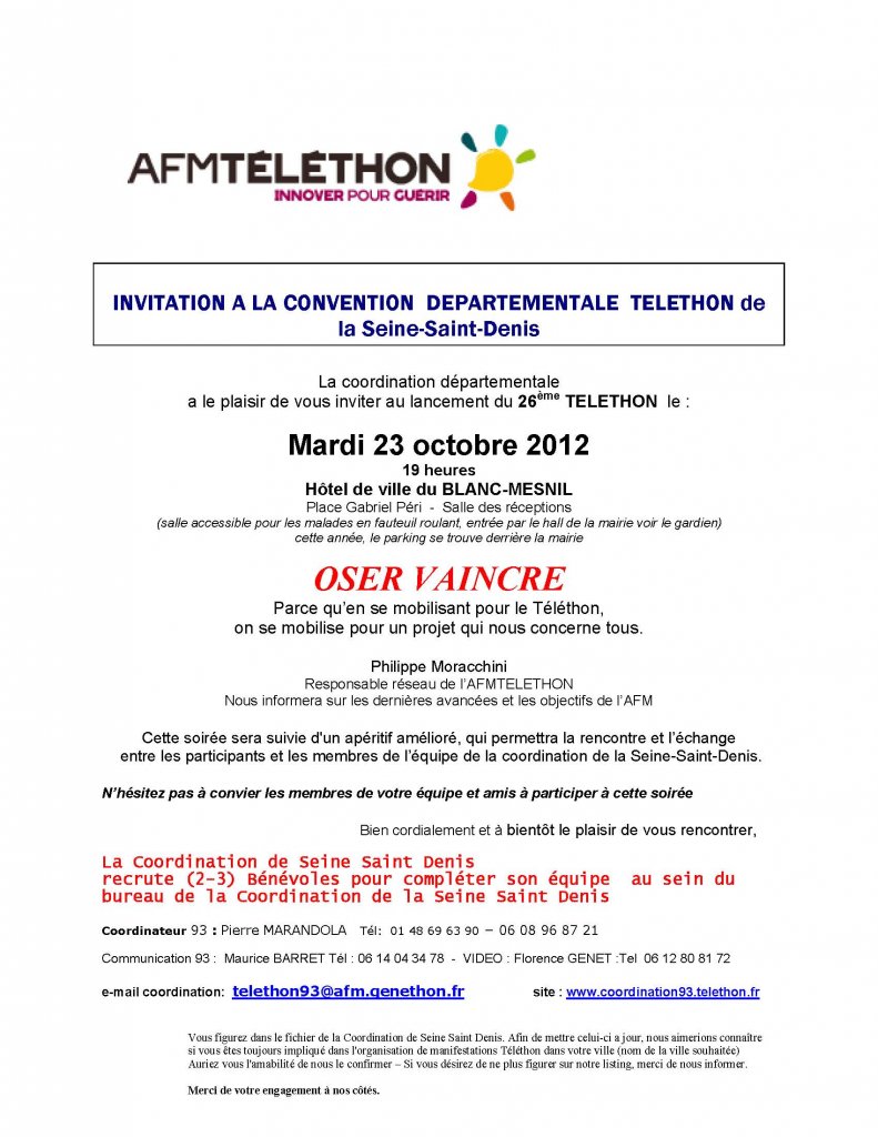 Invitation à la convention départementale Téléthon de la Seine-Saint ...